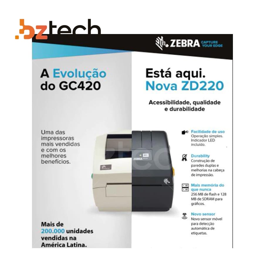 Impressora de Etiquetas Zebra GC420t (Antiga) - Modelo Novo Zebra ZD220 ...