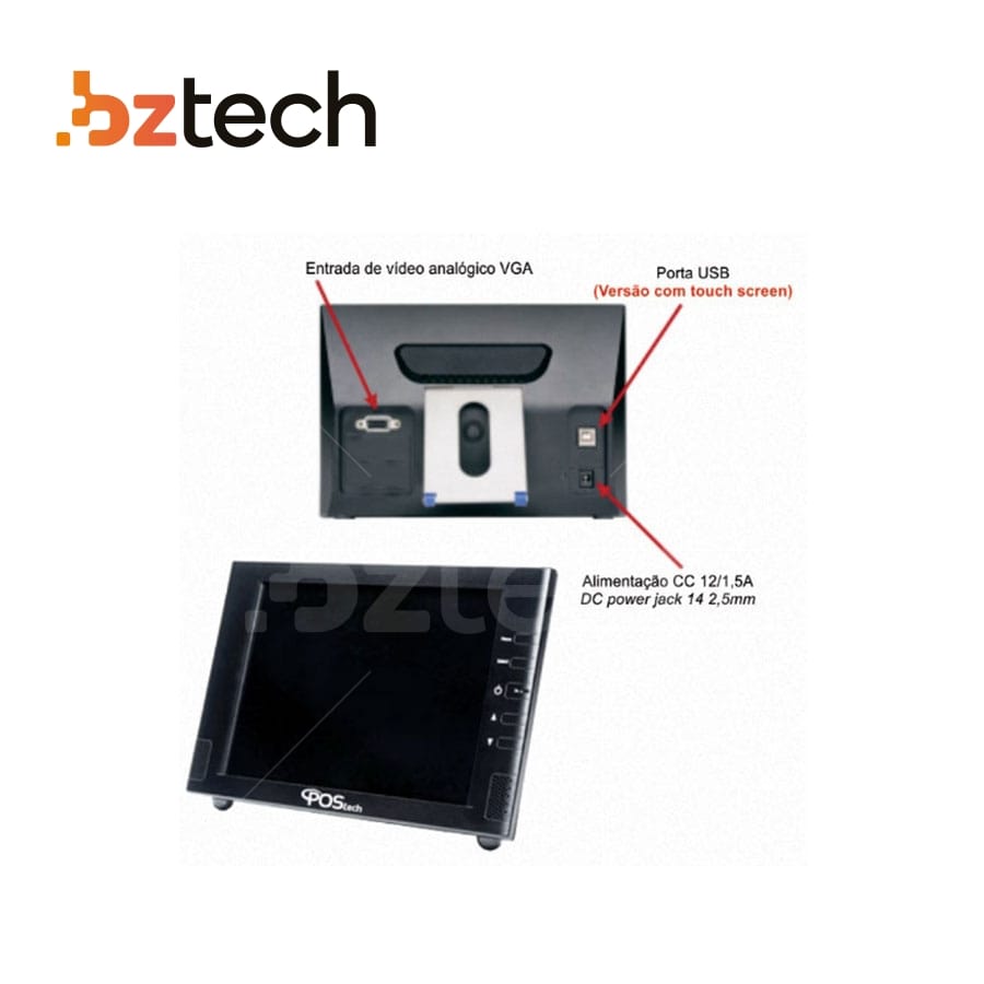 Monitor 8 Polegadas POStech - VGA (Fonte Externa) | Bz Tech