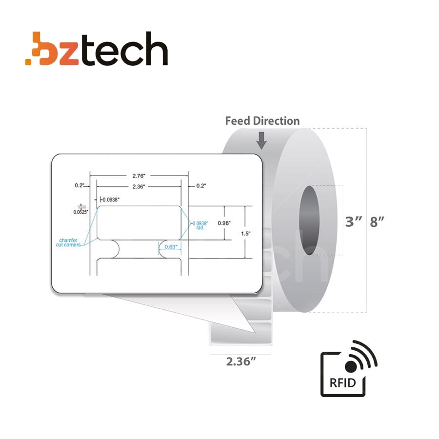 Etiqueta Zebra RFID 928MHz 60mm x 25mm - Core 3 polegadas (500 ...